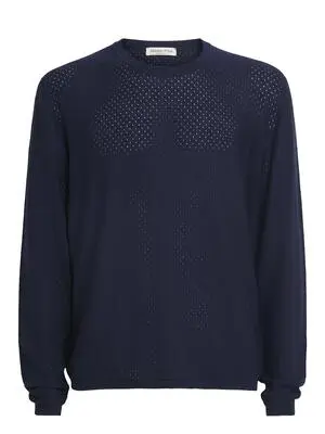 Johnstons Of Elgin Superfine Merino Wool Crew Neck Sweater - Navy