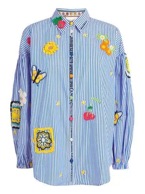 Camilla Cotton Magic Of The Mercado Striped Shirt With Appliqué Details - Blue