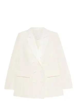 Marina Rinaldi Double-breasted Blazer With Satin Trims - Ivory