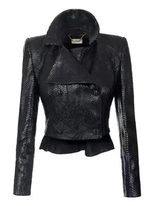 ELISABETTA FRANCHI Elisabetta Franchi Double-Breasted Cropped Leather Jacket With Fish Scale Pattern