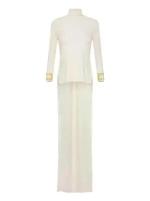 Elisabetta Franchi Long-sleeved Top With Structured Shoulders And Logo Detail - Neutrals