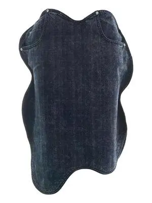 PUSHBUTTON Acid-wash Asymmetric Skirt - Blue