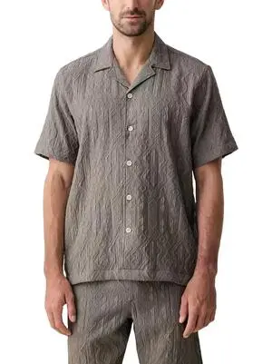 LINDBERGH Geometric-pattern Camp-collar Shirt - Grey