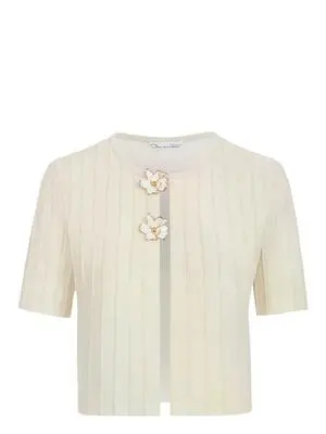 Oscar De La Renta Ottoman Floral-embellished Cropped Cardigan - Neutrals