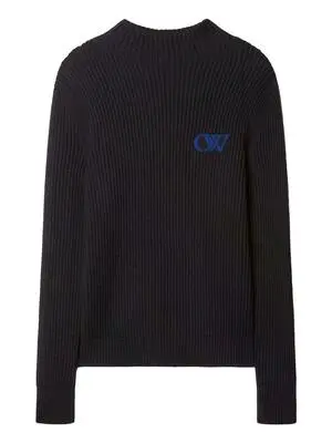 Off-White Logo Embroidered Rib-knit Jumper - Blue