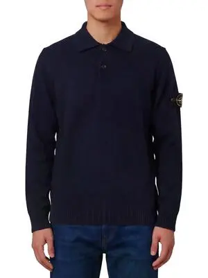 Stone Island Logo-patch Virgin Wool Polo Shirt - Blue