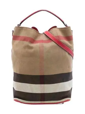 Burberry 2000-2017 Medium Mega Check Canvas Ashby Bucket Bag Satchel - Brown