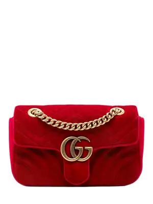 Gucci 2016-2026 Small Gg Marmont Matelasse Velvet Shoulder Bag - Red
