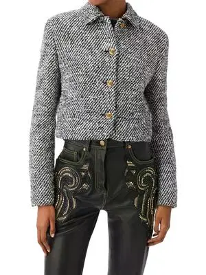Versace Cropped Wool Bouclé Blouson Jacket - Black