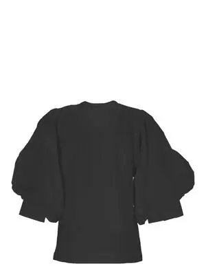 EMMA E GAIA Puff-sleeve V-neck T-shirt - Black