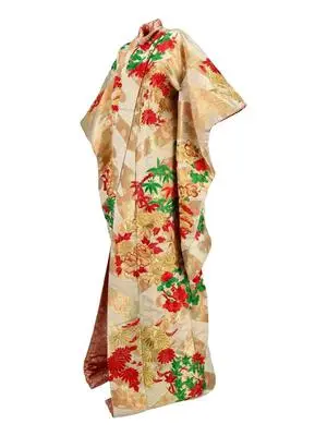 Vintage Floral Embroidered Kimono Coat - Neutrals