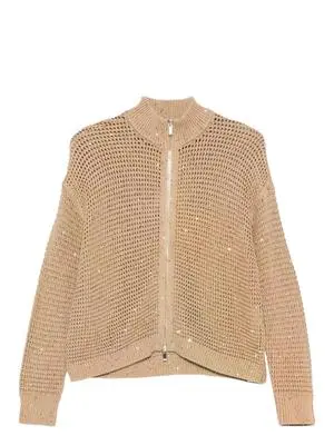 Max Mara Sequin-embellished Open-knit Cardigan - Neutrals