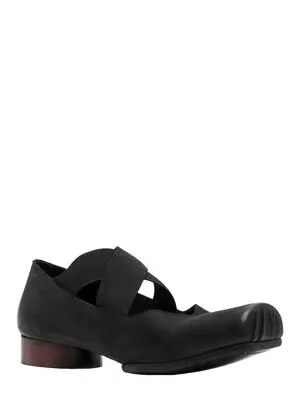 UMA WANG Crossover Strap Square Toe Ballet Flats - Black