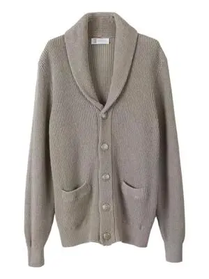 Brunello Cucinelli Ribbed Knit Shawl Collar Cardigan - Grey
