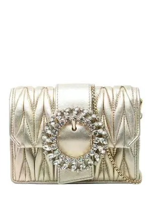 Miu Miu Matelassé Crystal Embellished Crossbody Bag - Gold