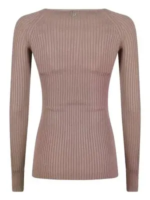 DONDUP Ribbed Knit V-neck Top - Brown