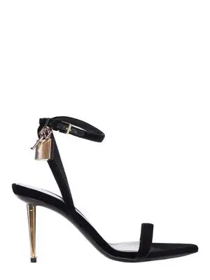 TOM FORD Padlock-detail Velvet Stiletto Sandals - Black