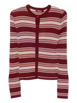 Max Mara Max Mara Striped Ribbed-Knit Cardigan Red