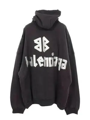 Balenciaga Logo Print Distressed Hoodie - Grey