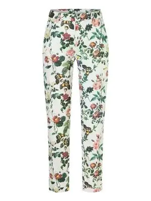 Mac Jeans Floral Print Trousers With Turn-up Hems - White