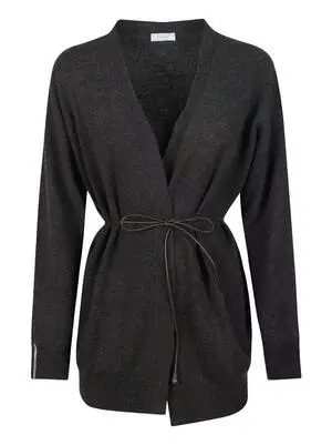 Peserico Belted V-neck Cardigan - Grey