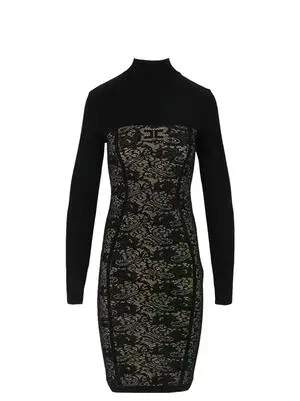 Elisabetta Franchi Lace-panelled High-neck Mini Dress - Black