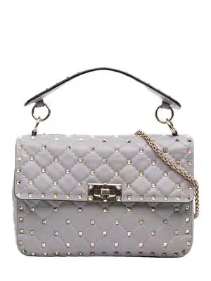 Valentino Garavani 2000-2017 Medium Nappa Rockstud Spike Satchel - Grey