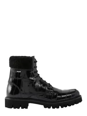 GIUSEPPE ZANOTTI Andris Eel Skin Combat Boots With Wool Cuff - Black