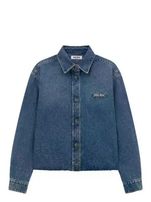 Miu Miu Logo Patch Raw-cut Denim Shirt - Blue