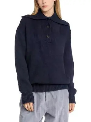 Malo Button-placket Spread-collar Sweater - Blue