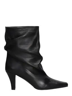 THE SELLER Slouchy Pointed-toe Leather Ankle Boots - Black
