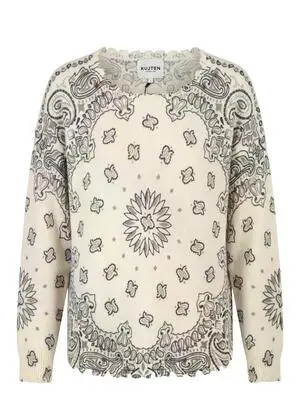 KUJTEN Paisley Print Distressed Effect Cashmere Sweater - Neutrals
