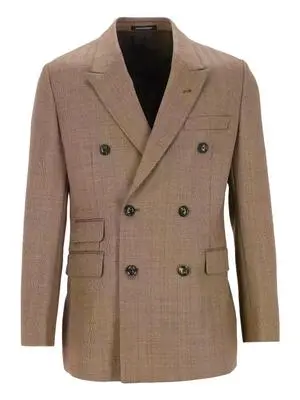 Emporio Armani Lined Blazer In Herringbone Virgin Wool - Brown