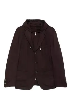 Eleventy Hooded Single-breasted Jacket - Brown