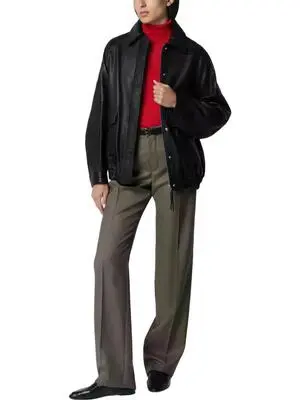 RÓHE Leather Bomber Jacket - Black