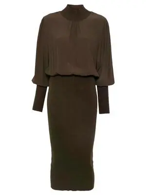 TWINSET Ribbed-knit High-neck Midi Dress - Brown