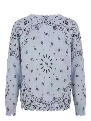 KUJTEN Cashmere Bandana Print Crew Neck Sweater - Blue
