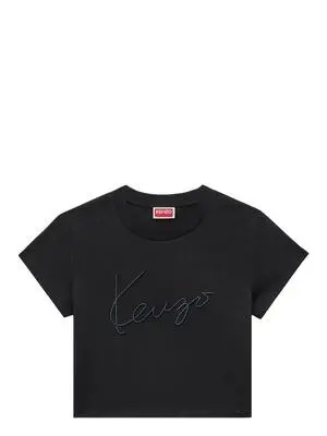 Kenzo Signature-embroidered Cropped T-shirt - Black