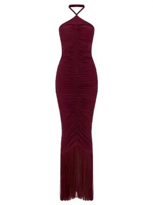 BAOBAB Zoe Ruched Fringe-detail Maxi Dress Red