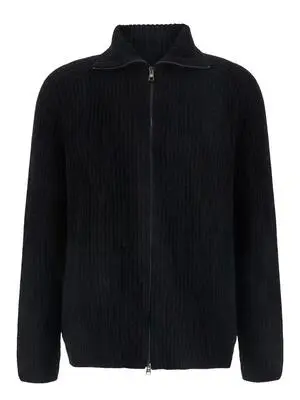 Tagliatore Ribbed Knit Zip-up Cardigan - Black