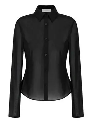 AMOMENTO Sheer Slim-fit Shirt - Black