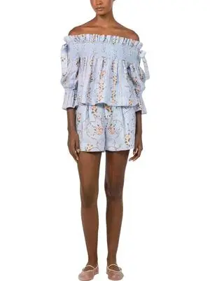 Agua Bendita Isla Navegante Off-the-shoulder Blouse - Blue