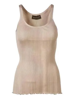 ROSEMUNDE Ribbed Silk Sleeveless Top With Ruffled Hem - Brown
