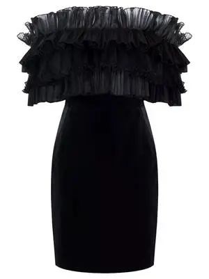 Elisabetta Franchi Dress In Velvet Fabric With Flounces - Black