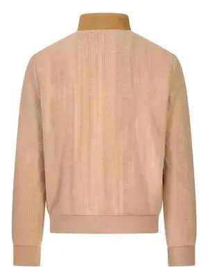 Canali Suede-panelled Ribbed-knit Jacket - Brown