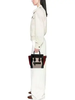 Celine 2015 Micro Tricolor Felt Wool And Calfskin Luggage Tote Bag - Black