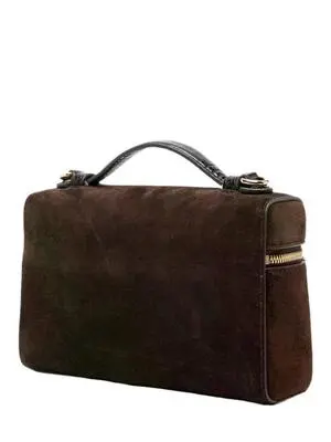 Tory Burch Romy Logo-plaque Suede Tote Bag - Brown