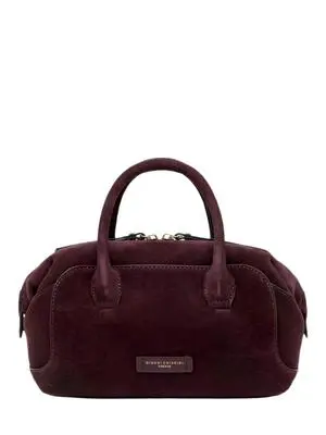 GIANNI CHIARINI Medium Gemma Logo-plaque Suede Satchel Bag - Brown