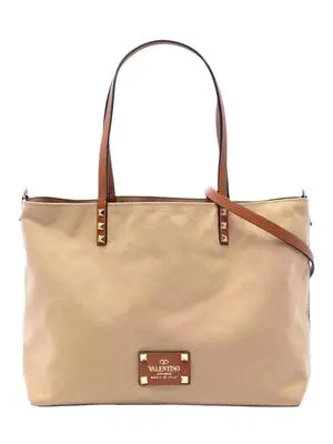 Valentino Garavani Canvas Rockstud Glam Lace Reversible Tote Satchel - Neutrals