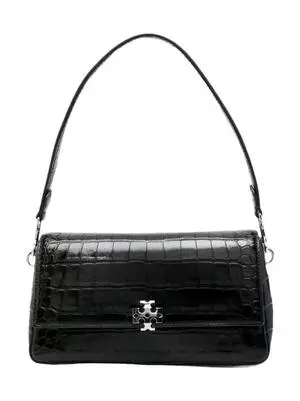 Tory Burch Charlie Croc-embossed Shoulder Bag - Black